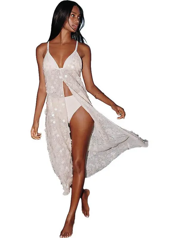 CELANDINE Sequin Longline Flyaway Tunic - Cream