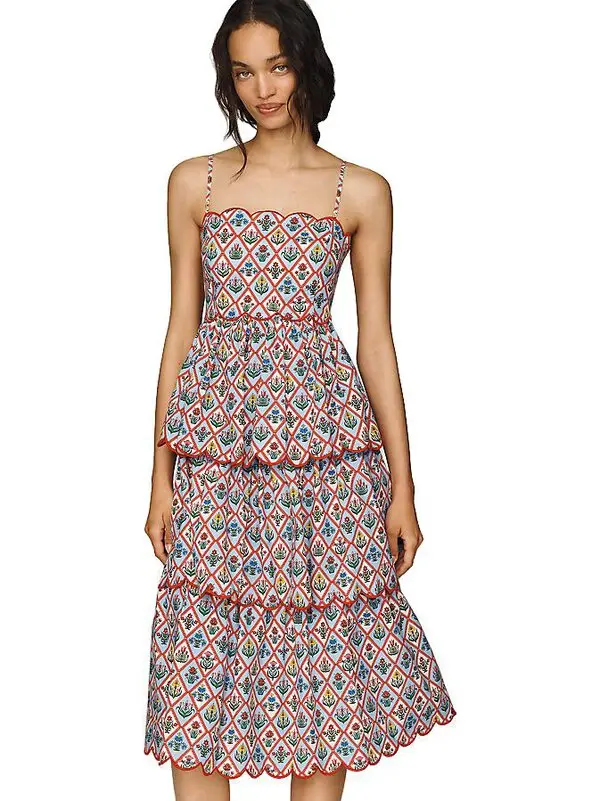 English Factory Scalloped Midi Dress - Pink Pattern