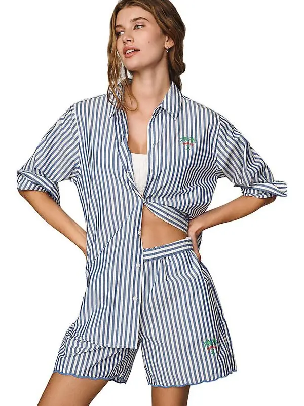 MOTHER Drawn Freeballer Shorts - White & Blue Stripe