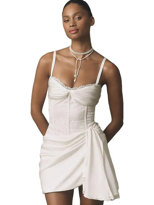 Bhldn Satin Bustier Sweetheart Mini Dress - Ivory