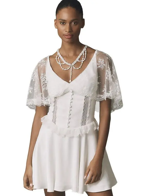 Bhldn Lace Flutter Sleeve Mini Dress - White Dahlia