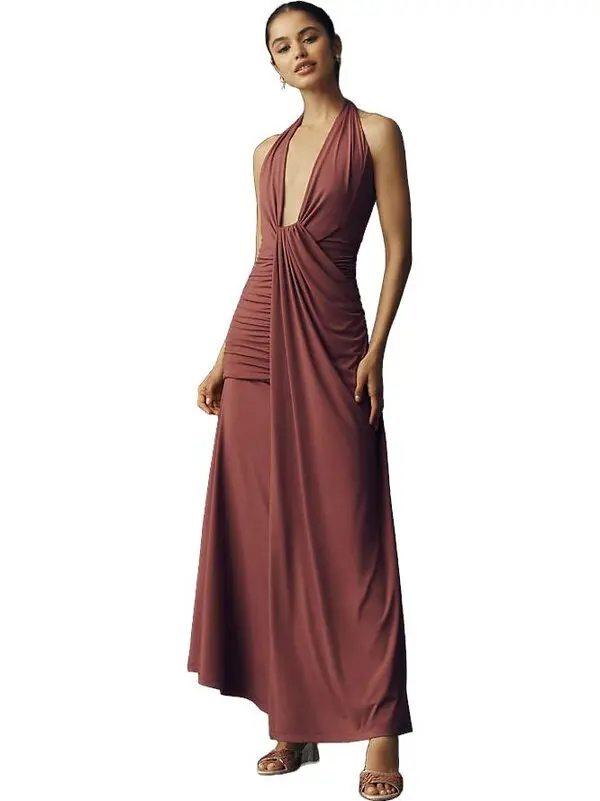 Bardot Halter-neck Maxi Dress - Soft Rust