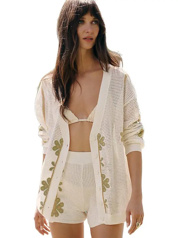 CELANDINE Cotton Pointelle Surf Cardigan - Ivory