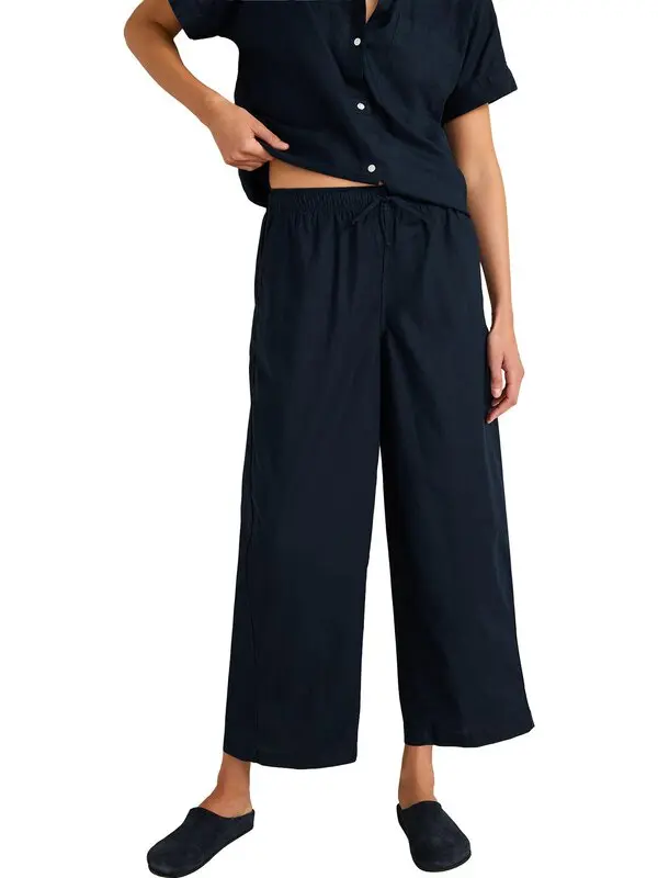 HAVEN WELL WITHIN Organic Cotton Linen Barrel Leg Pants - Indigo Ink