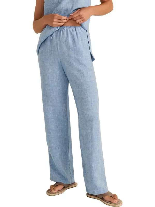 HAVEN WELL WITHIN 100% Linen Slim Pants - Azure Blue Cross Dye