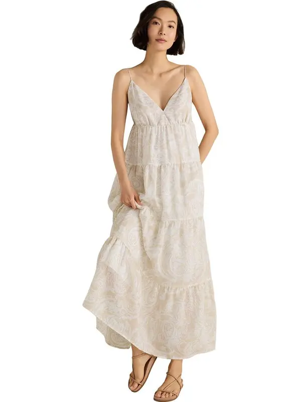 HAVEN WELL WITHIN Ramie Blend Paisley Tiered Maxi Dress - Boho Paisley Allover Mist