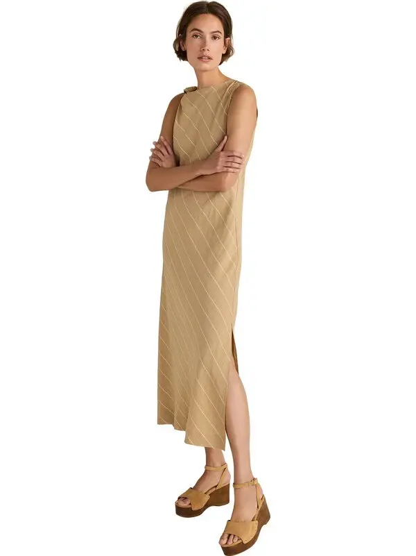 HAVEN WELL WITHIN Silky Linen Blend Maxi Dress - Seta Stripe Neutral Multicolor
