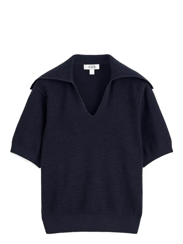 Cos Knitted Sailor Collar Top - Navy