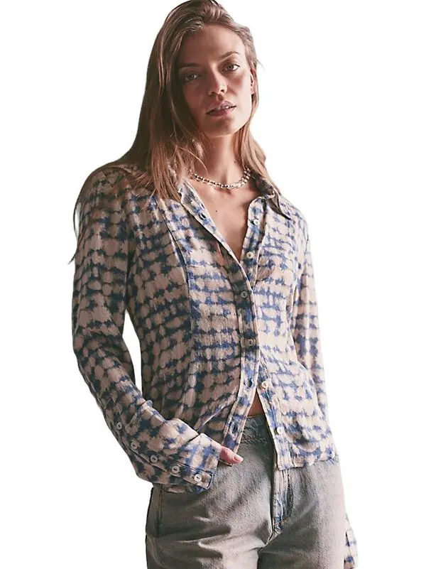 Free People We The Free Nathalia Button Down Shirt - Chambray Combo