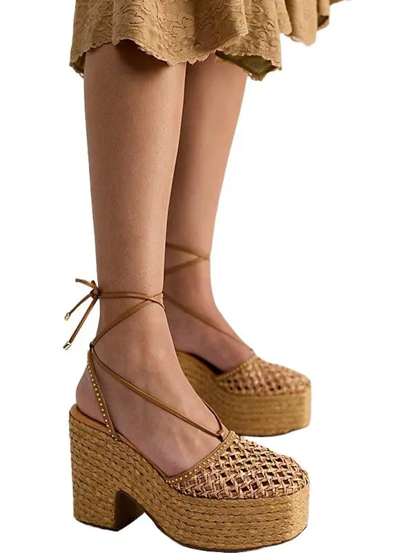 VICENZA Late Night Platform Sandals With Strappy Caged Uppers And Studded Embellishments - Natural
