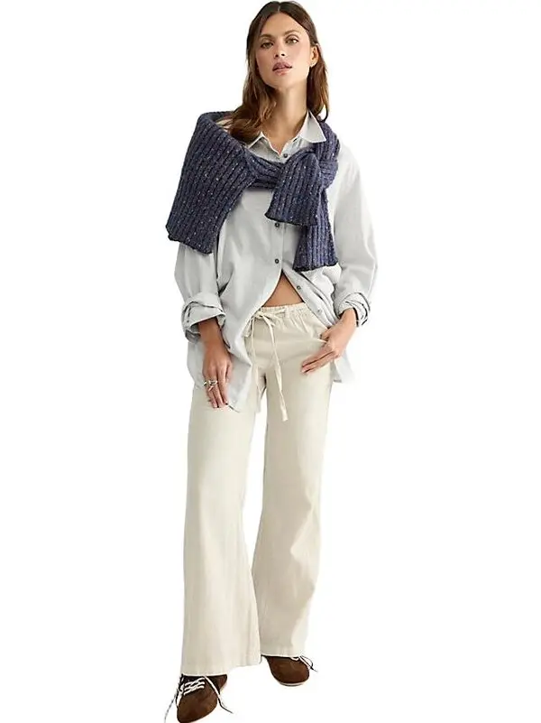 Free People Linen Slouch Flare Pants - Birch
