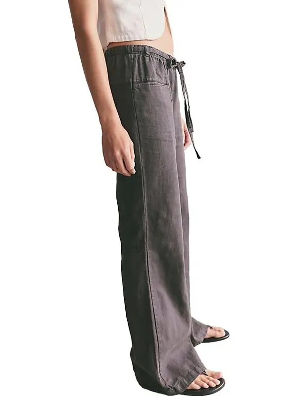 Free People Linen Slouch Flare Pants - Black