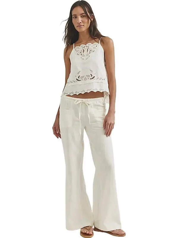Free People Linen Slouch Flare Pants - Clean Ivory