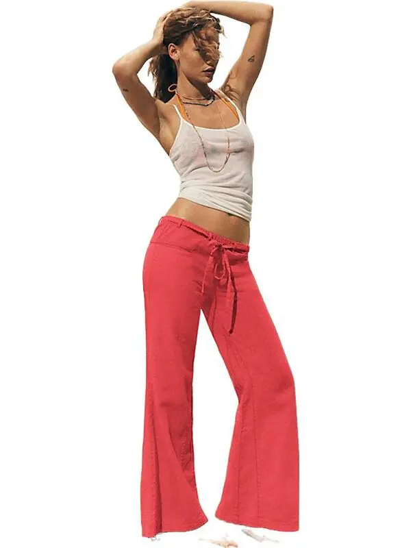 Free People Linen Slouch Flare Pants - Poppy Red