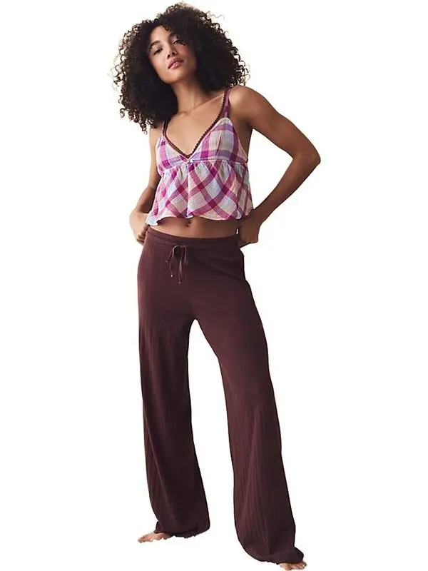Free People Intimately End Game Pointelle Slim Flare Lounge Pants - Brunette