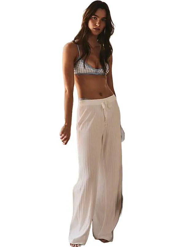 Free People Intimately End Game Pointelle Slim Flare Lounge Pants - Sugar Swizzle