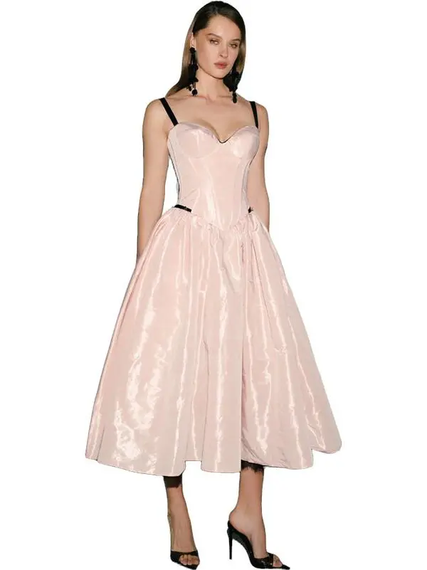 MILLA Corset Midi Dress With Contrast Details - Pink