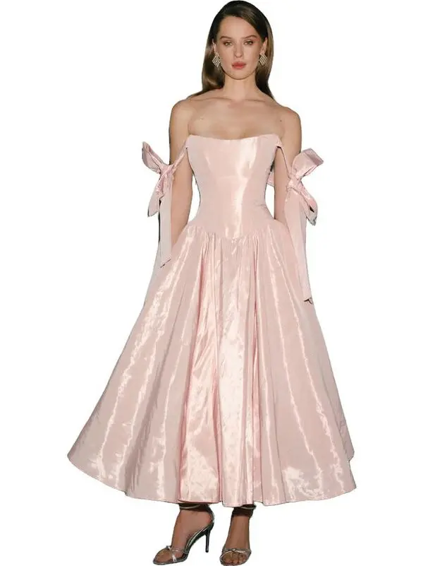 MILLA Misty Rose Taffeta Corset Midi Dress - Pink