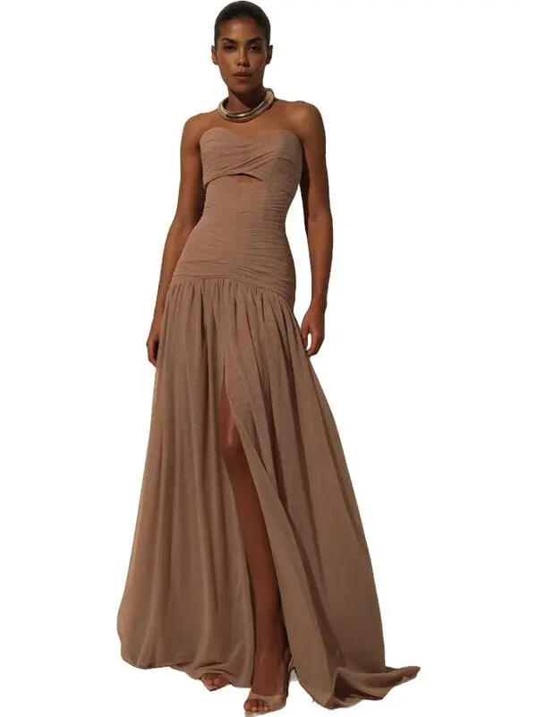 MILLA Corset Maxi Dress In Italian Mesh - Cappuccino