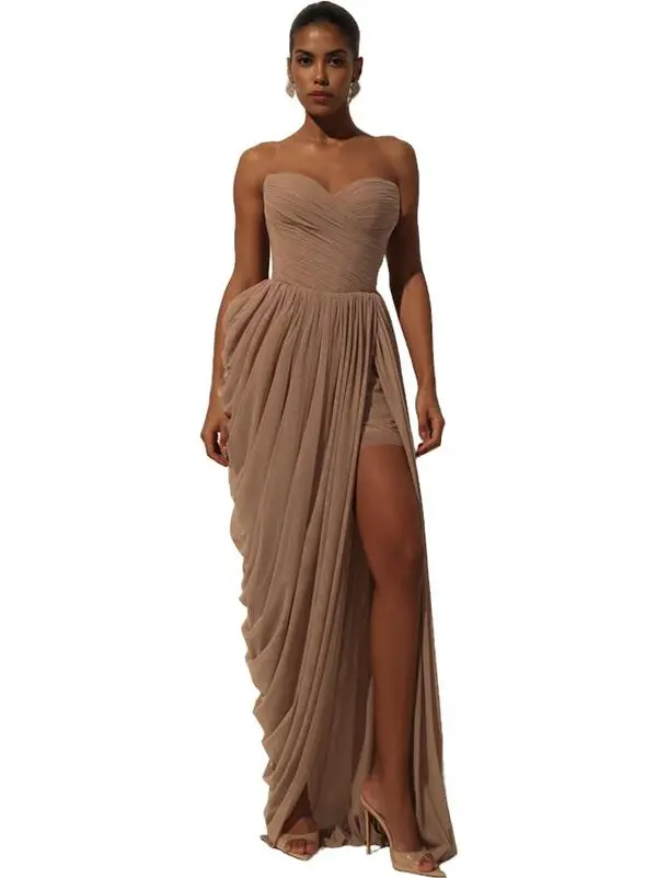 MILLA Corset Bodice Draped Maxi Dress - Cappuccino