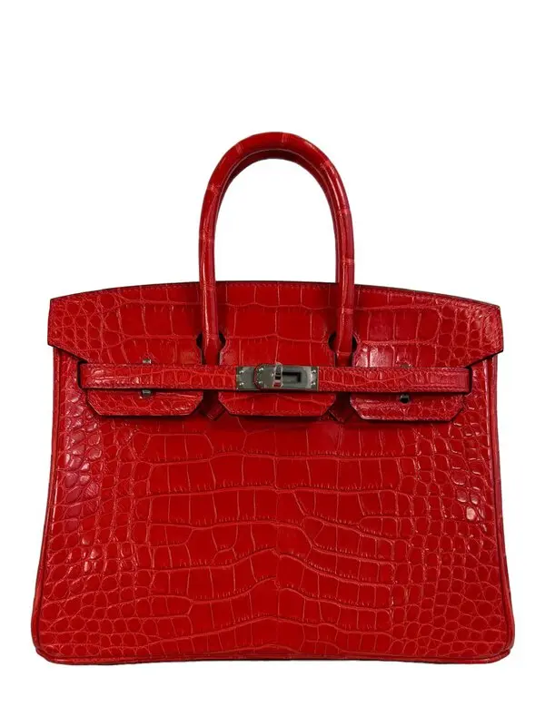 Hermès Birkin 25cm Geranium Matte Alligator With Palladium Hardware - Red