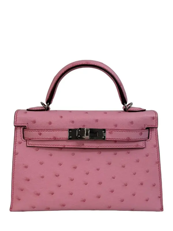 Hermès Kelly 20cm Ostrich Palladium Hardware - Pink