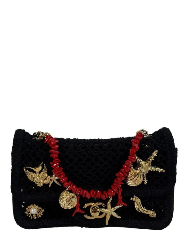 Chanel Mesh & Gold Tone Metal Flap Bag - Black