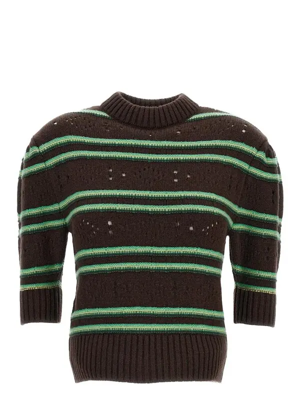 Marni Crafted Cashmere Sweater With Horizontal Stripes - Brown