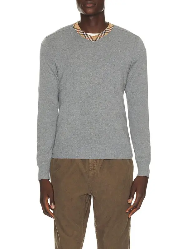 Burberry Maxim Merino V-neck Sweater - Grey