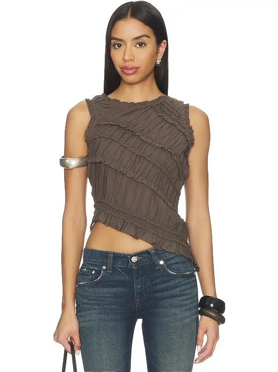 Free People Pink Sands Smocked Top - Chocolate