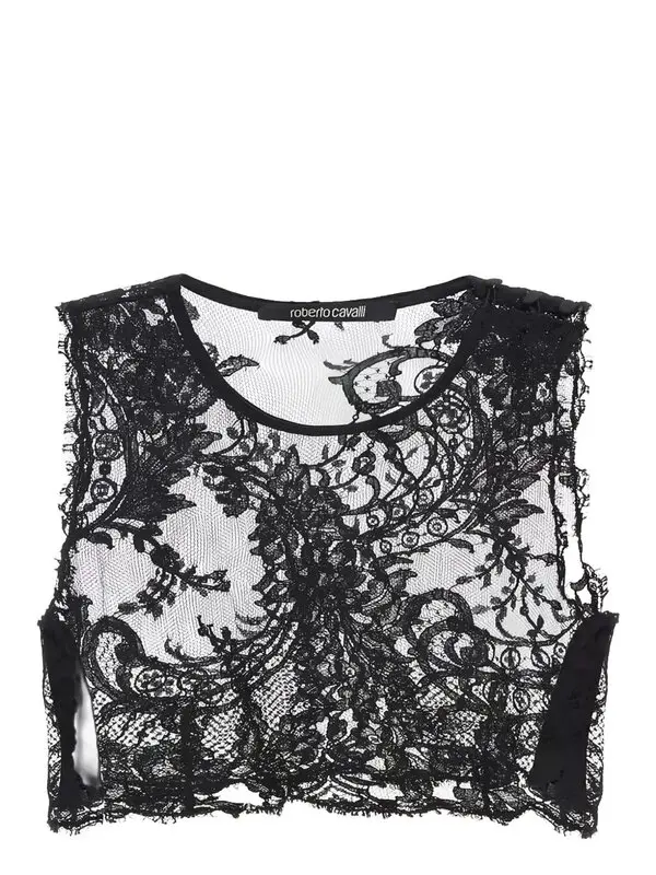 Roberto Cavalli Cropped Top With Lace Detailing - Black
