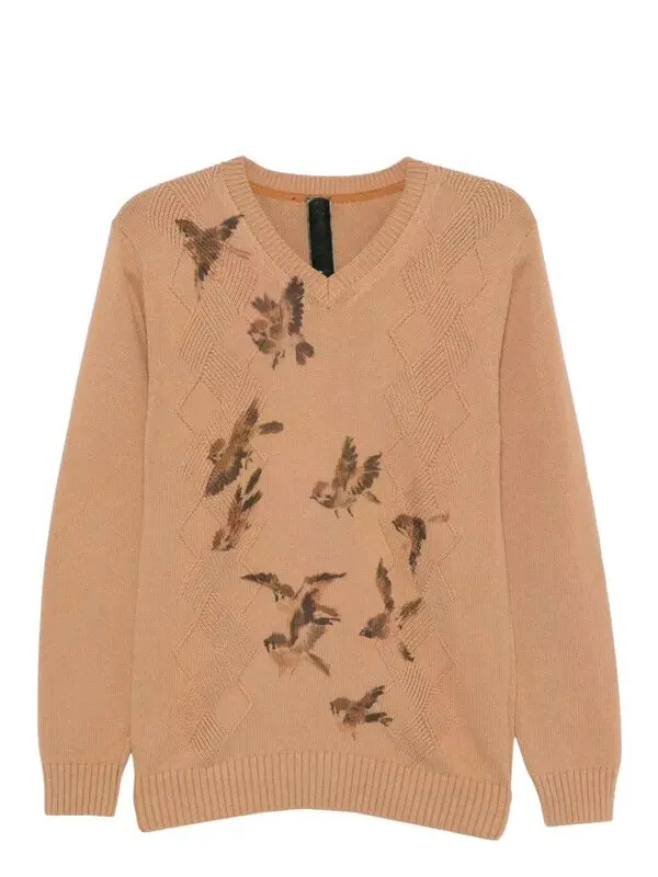 KA WA KEY V-neck Diamond Sweater - Neutrals