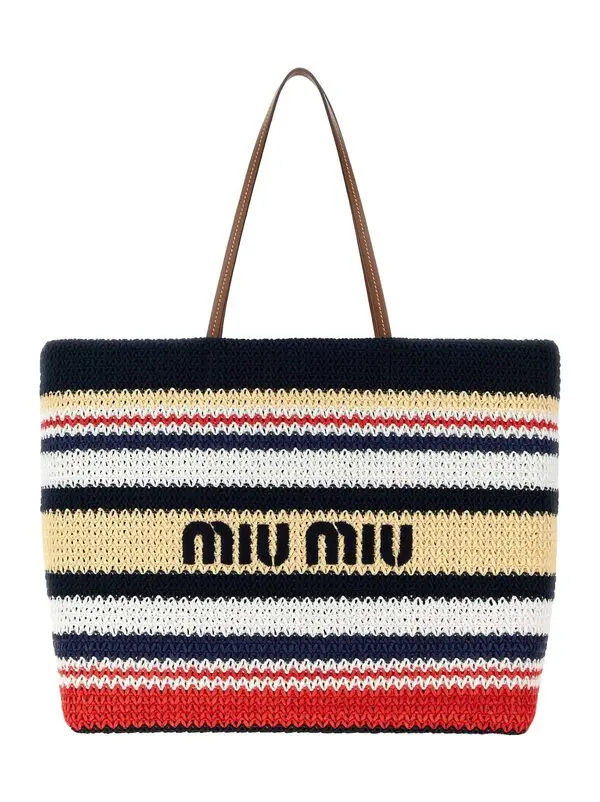 Miu Miu Embroidered Raffia Shopping Bag - Multicolor