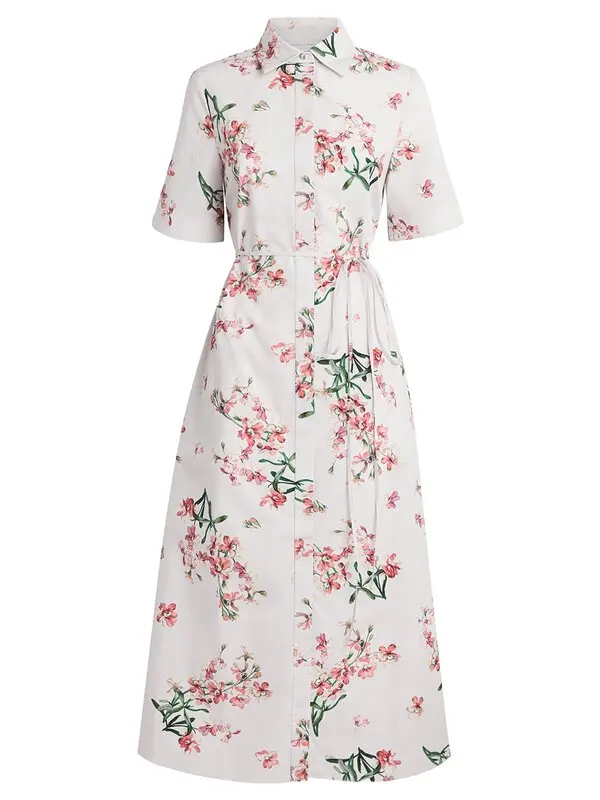 Erdem Cotton Floral Midi Shirt Dress - Pink