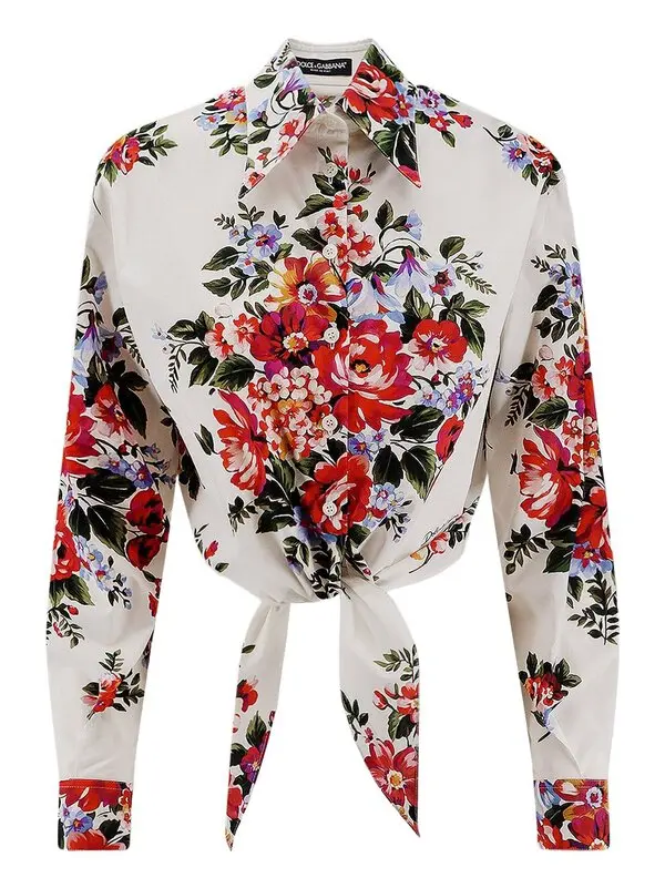 Dolce & Gabbana Floral Print Cotton Shirt With Knot Detail - Multicolor