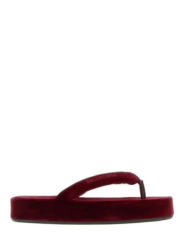 Balenciaga Tiziano Velvet Jet Lag Thong Slippers - Red