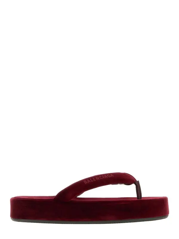 Balenciaga Tiziano Velvet Jet Lag Thong Slippers - Red