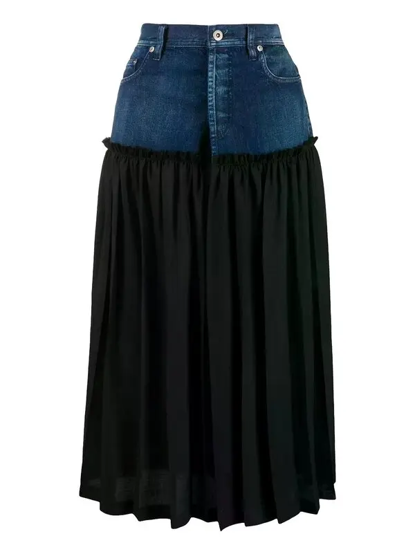 Y’s Pleated Panel Denim Skirt - Blue