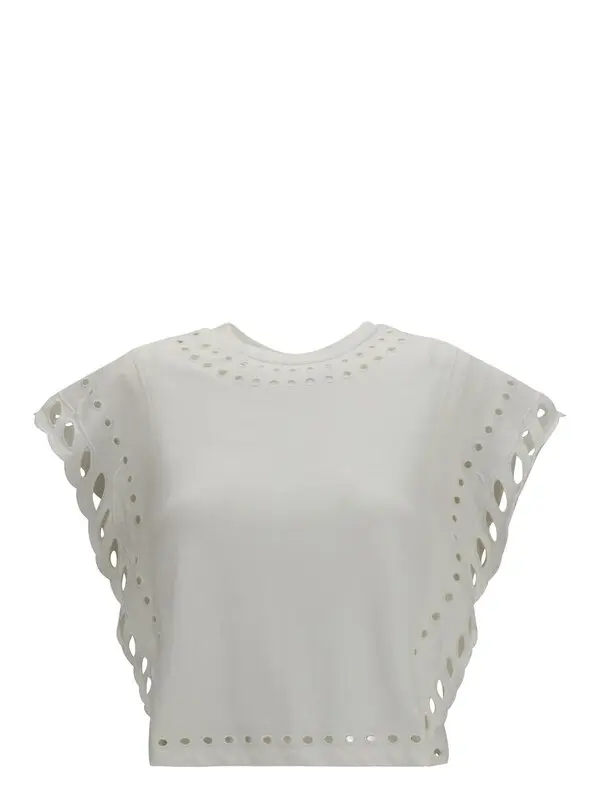 Isabel Marant Étoile Odyle Cropped T-shirt With Cut-out Embroidery - White