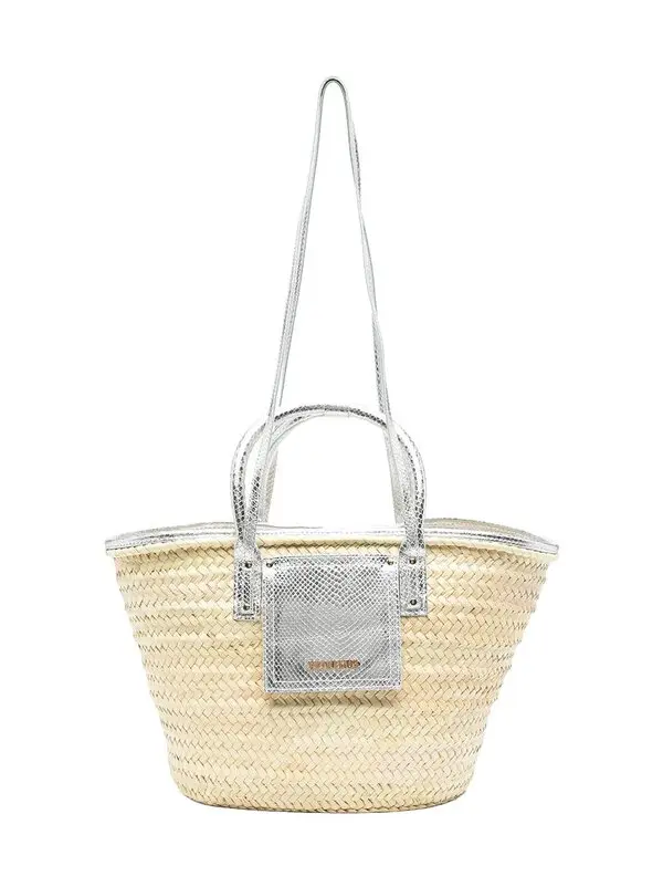 Jacquemus Le Panier Soli Woven Raffia Tote Bag With Leather Details - Silver