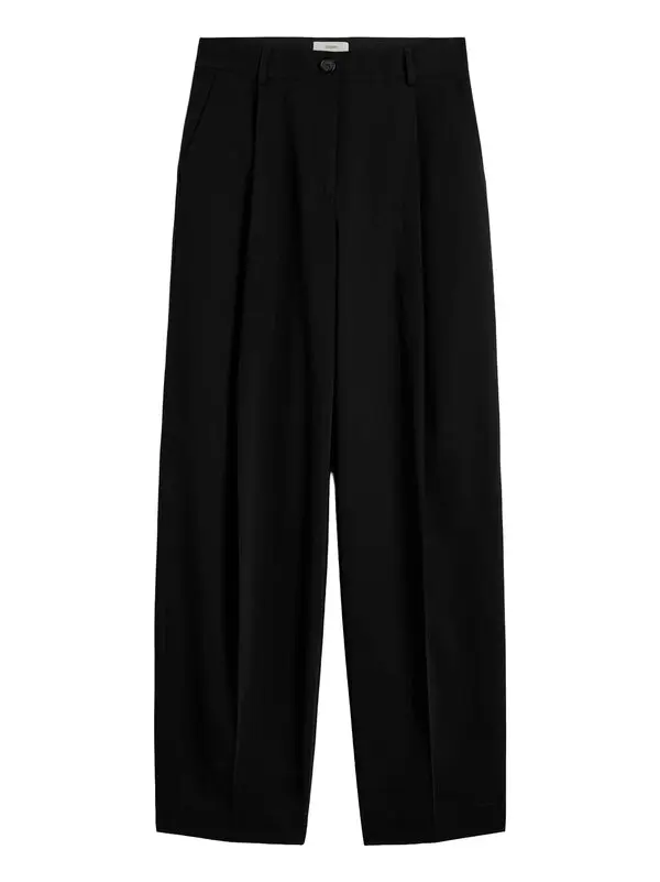 TOTEME Single Pleat Wide Leg Cotton Trousers - Black