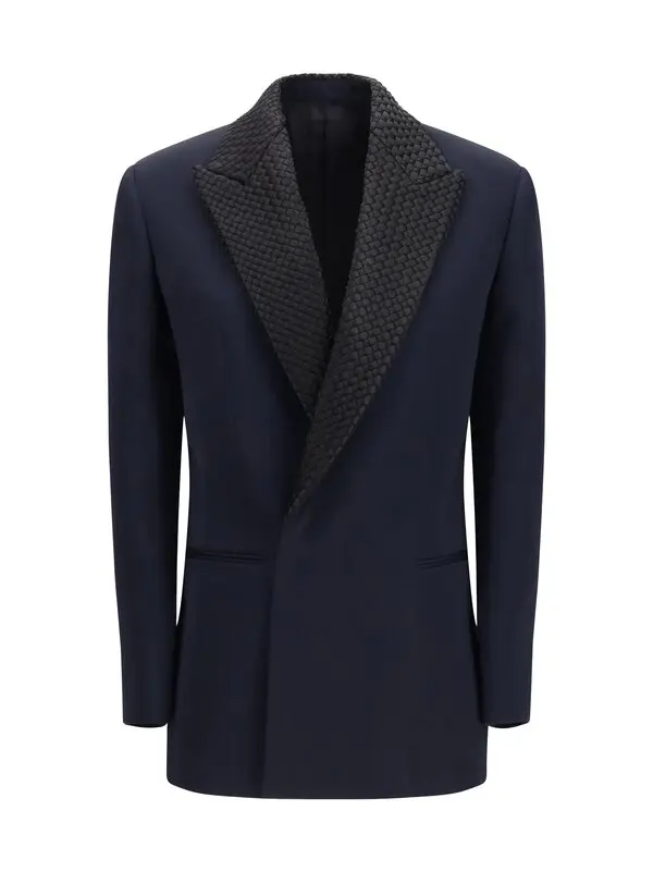 Bottega Veneta Single-breasted Jacket With Intrecciato Motif - Black