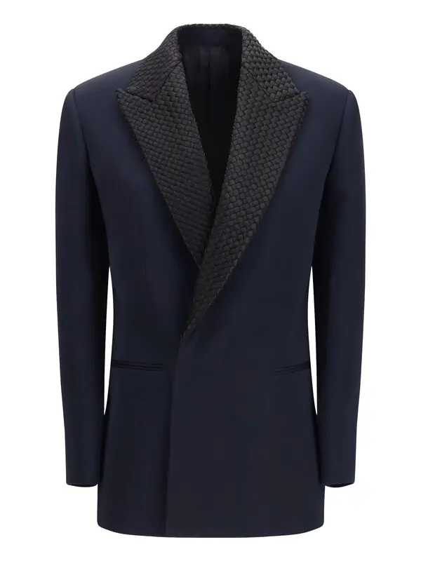 Bottega Veneta Single-breasted Jacket With Intrecciato Motif - Black