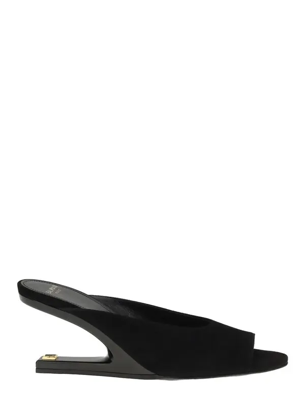 Balmain Suede Sculptural Heel Mules - Black