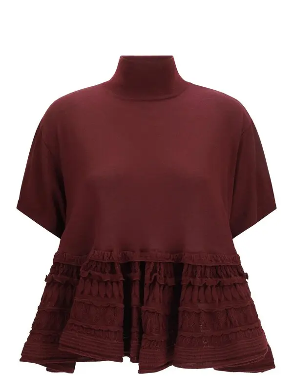 Alaïa Virgin Wool T-shirt With Peplum Detail - Multicolor