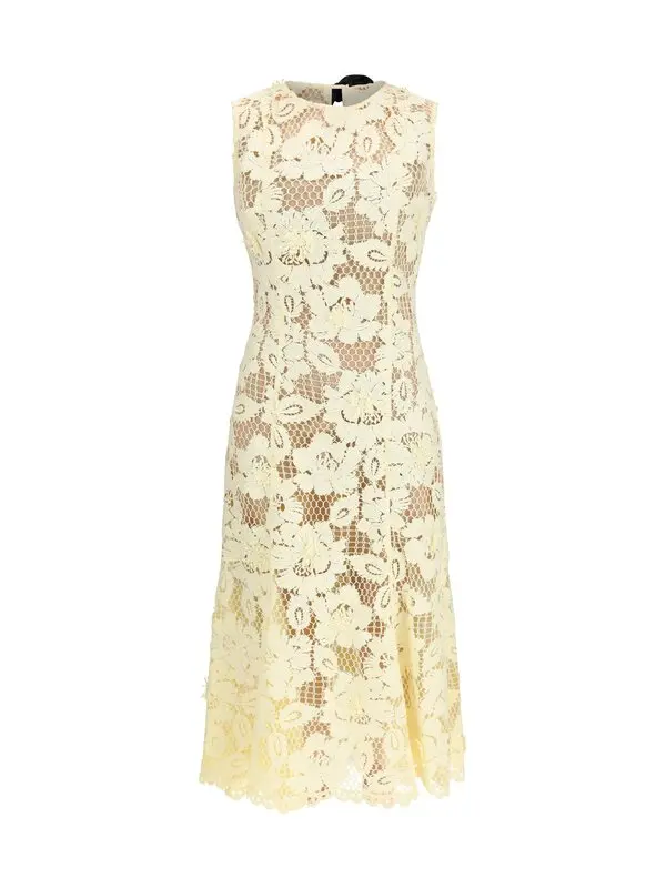 SELF-PORTRAIT Crochet Lace Midi Dress - Yellow
