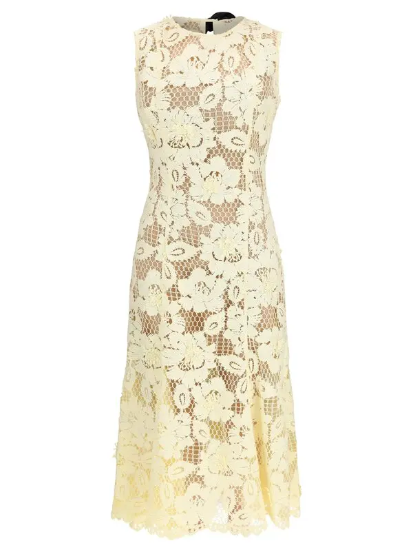 SELF-PORTRAIT Crochet Lace Midi Dress - Yellow