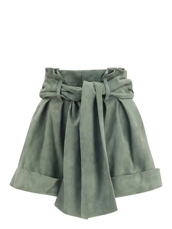 Balmain High-waisted Suede Shorts With Flared Silhouette - Green