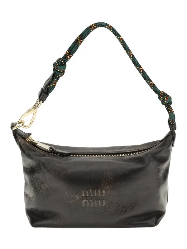 Miu Miu Leather Handbag With Embroidered Logo - Green