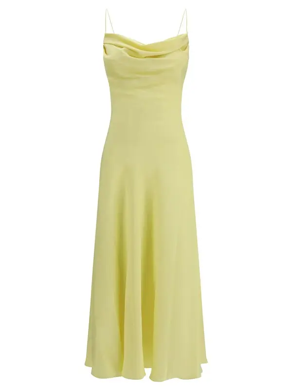 Balmain Long Silk Satin Dress With Straps - Yellow